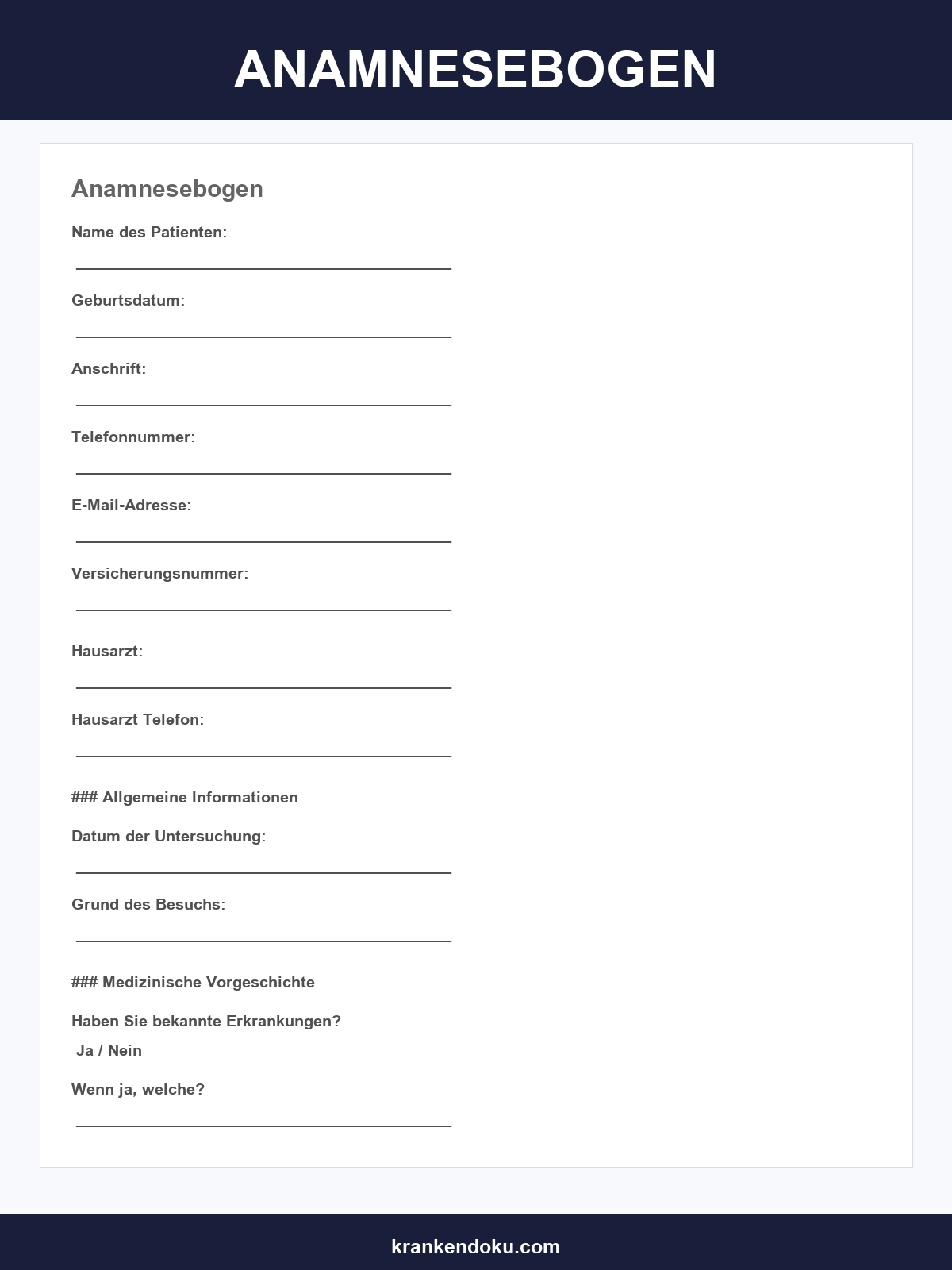 Anamnesebogen Vorlage