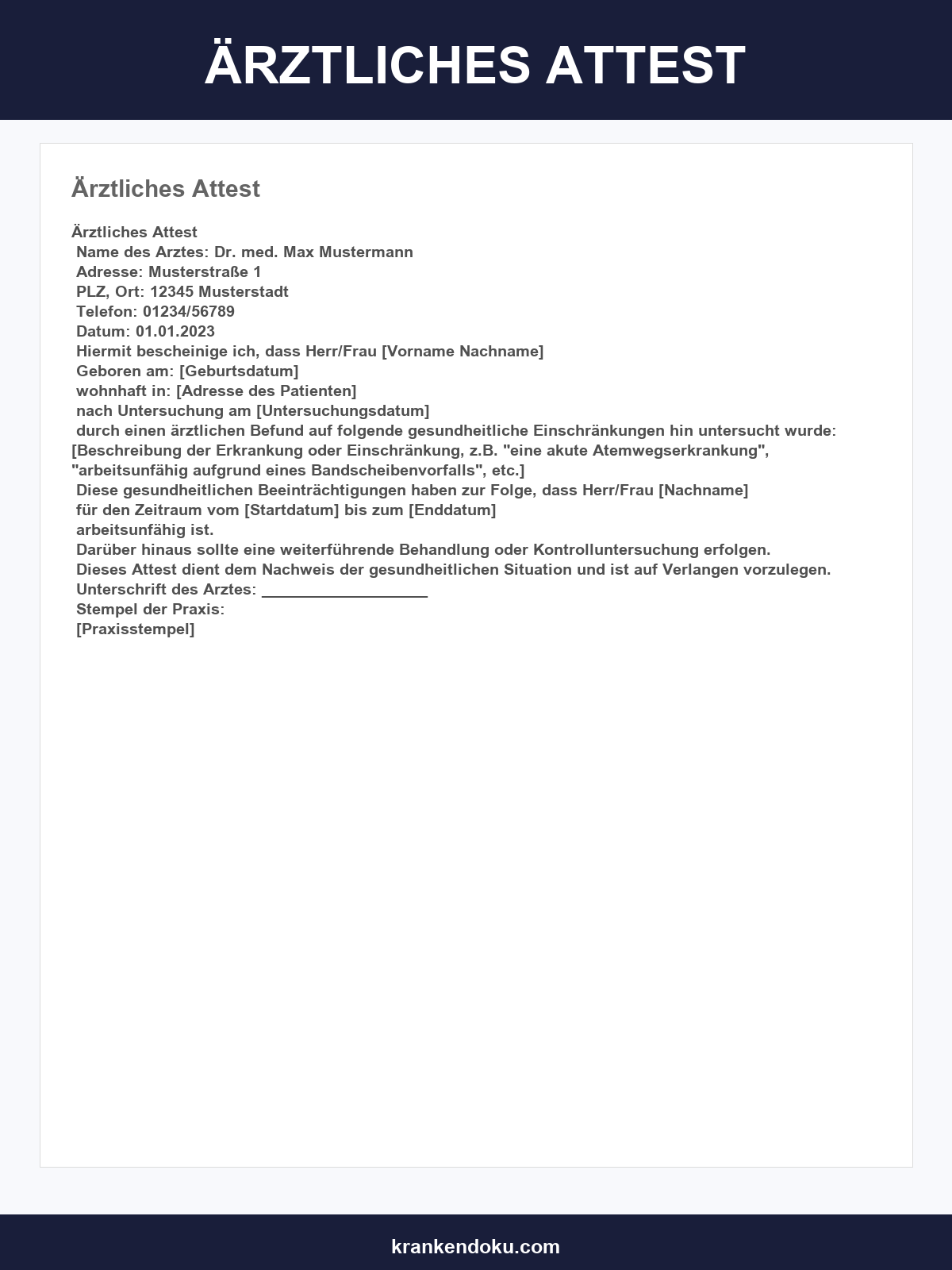 Ärztliches Attest Vorlage